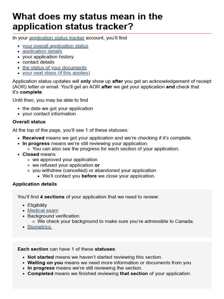 What Does My Status Mean in The Application Status Tracker | PDF | Immigration | Cultural ...