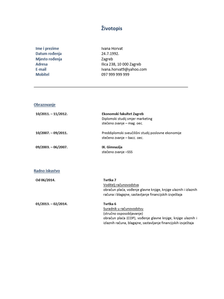 životopis-primjer | PDF