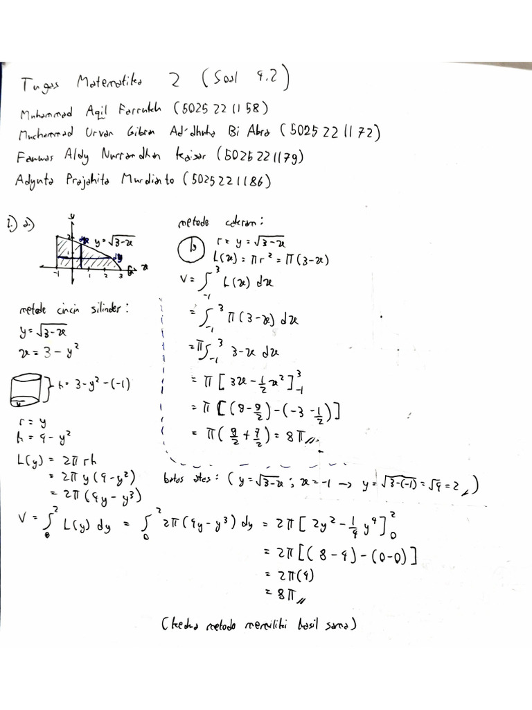 Tugas Matematika 2 Menghitung Volume (Soal Latihan 4.2) | PDF