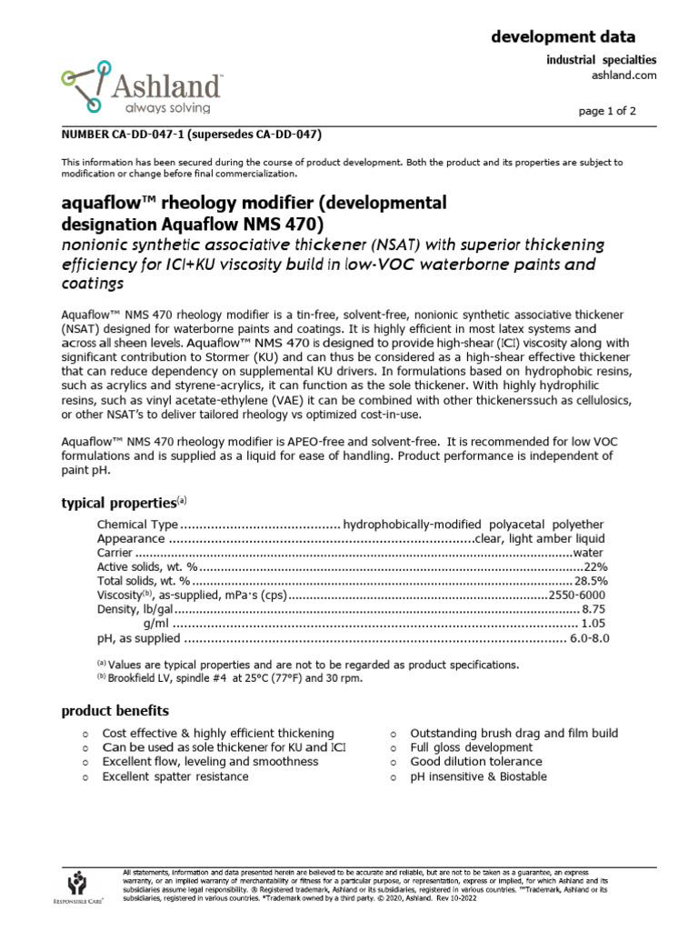 TDS Aquaflow NMS 470 (Ashland) | PDF | Paint | Rheology