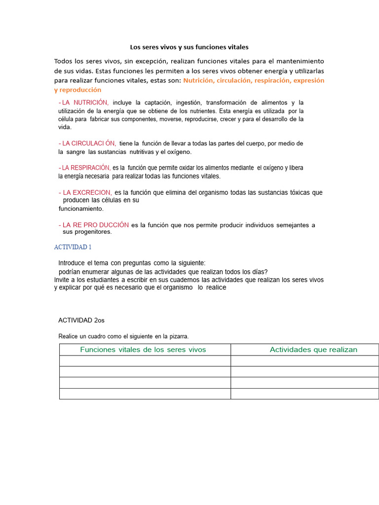 Los Seres Vivos y Sus Funciones Vitales | PDF