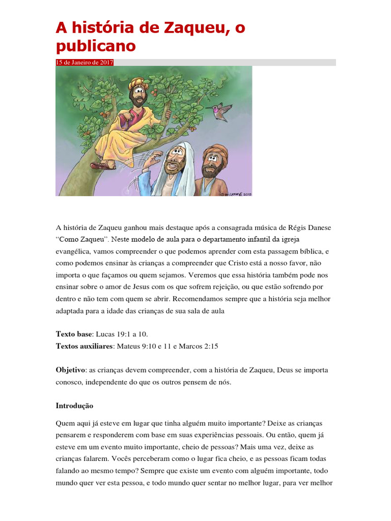 A Historia de Zaqueu o Publicano | Download grátis PDF | Oração | Jesus