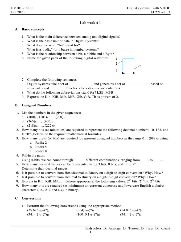 EE221 Fall 2023 Lab - Work - 1 | PDF | Byte | Bit