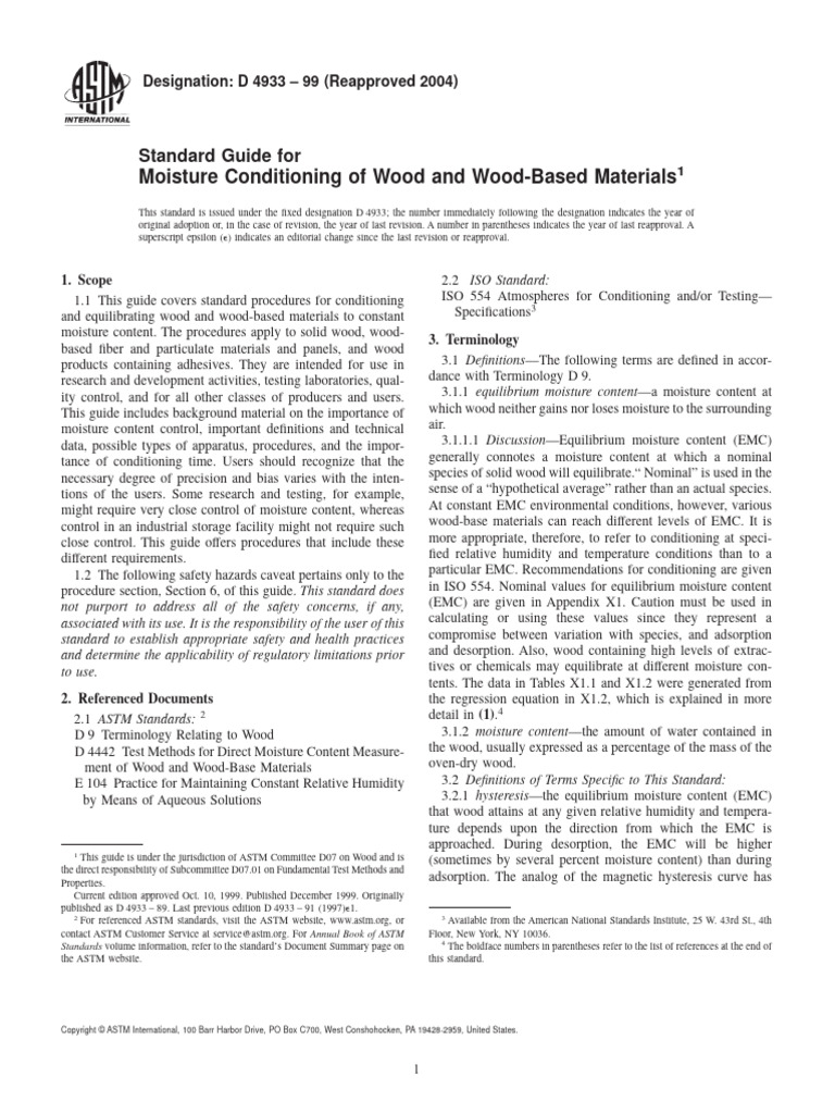 ASTM D4933-99 Humedad en Madera | PDF | Chemical Equilibrium | Humidity