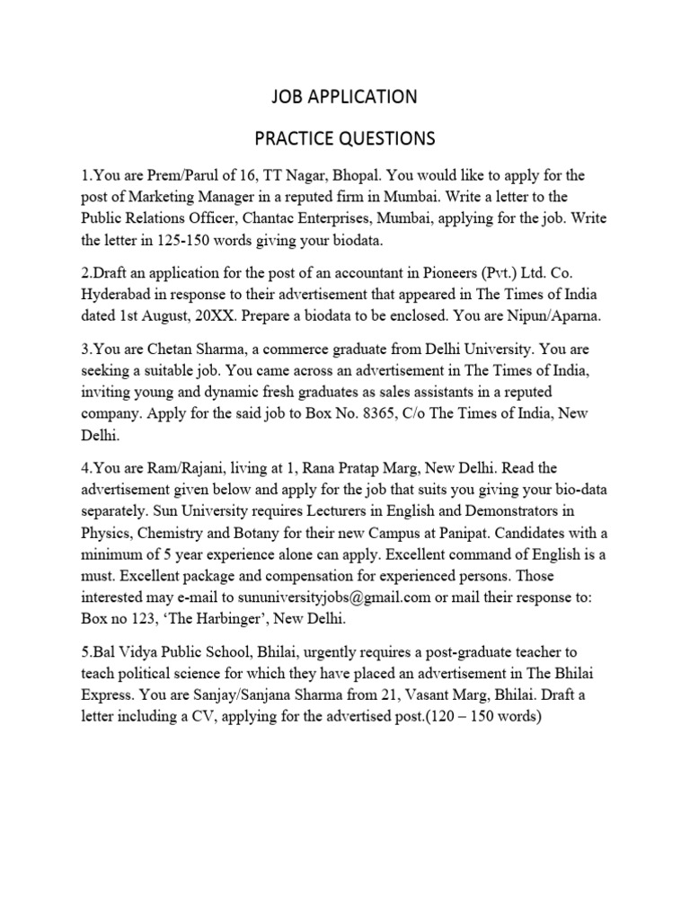 JOB APPLICATION Practice | PDF