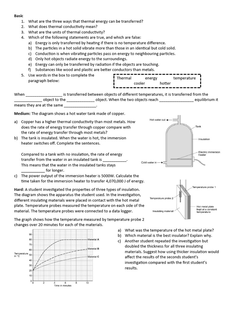 Thermal Energy Transfer Worksheet | PDF | Temperature | Building Insulation