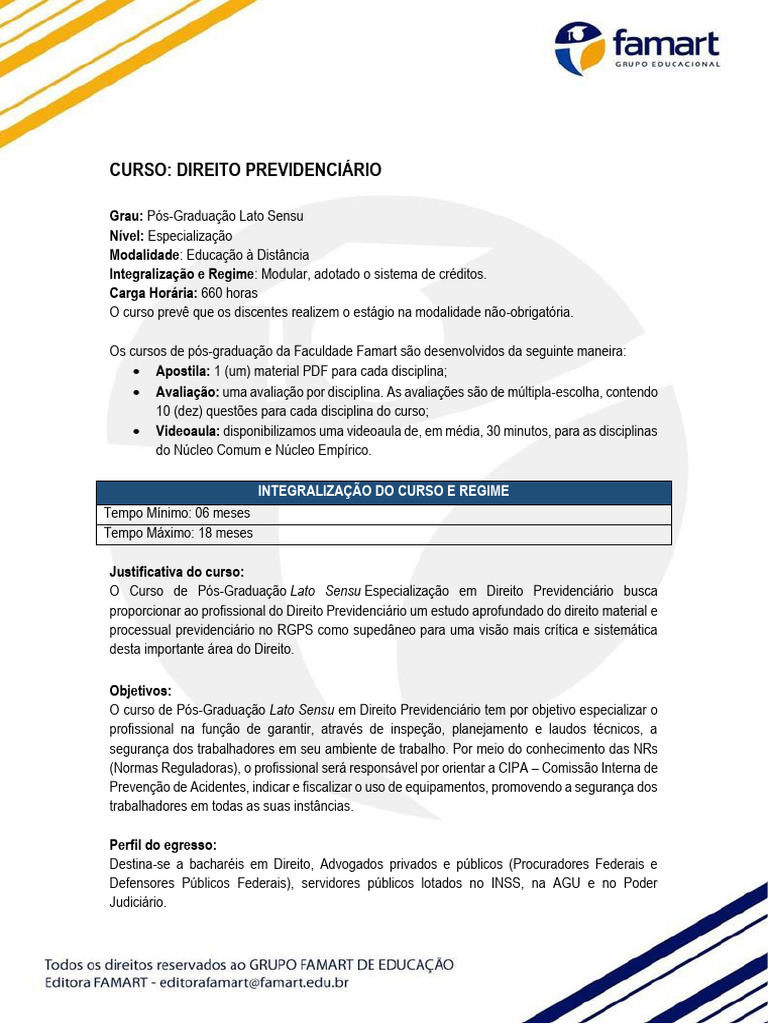 Curso: Direito Previdenciário: Integralização Do Curso E Regime | PDF ...