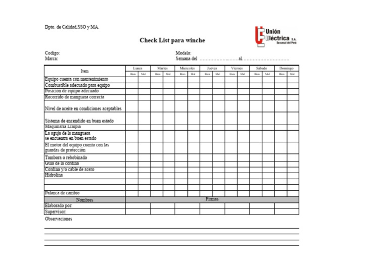 Inspección Pre-uso de Winche | PDF