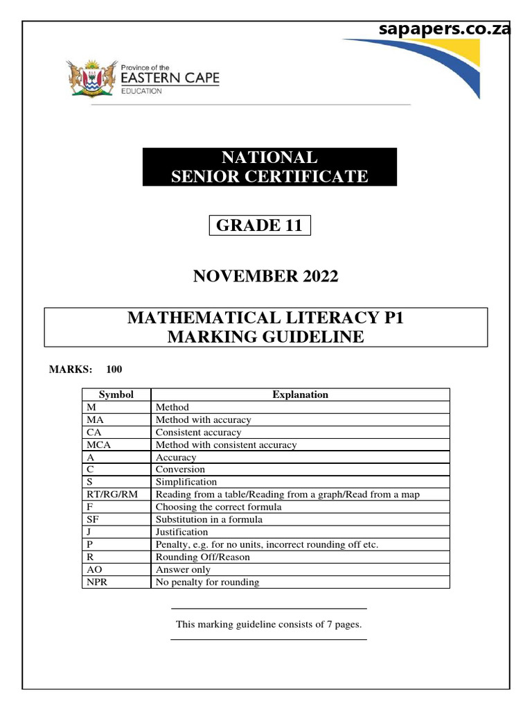 MATS LIT P1 GR11 MEMO NOV2022 - English | PDF | Mathematics