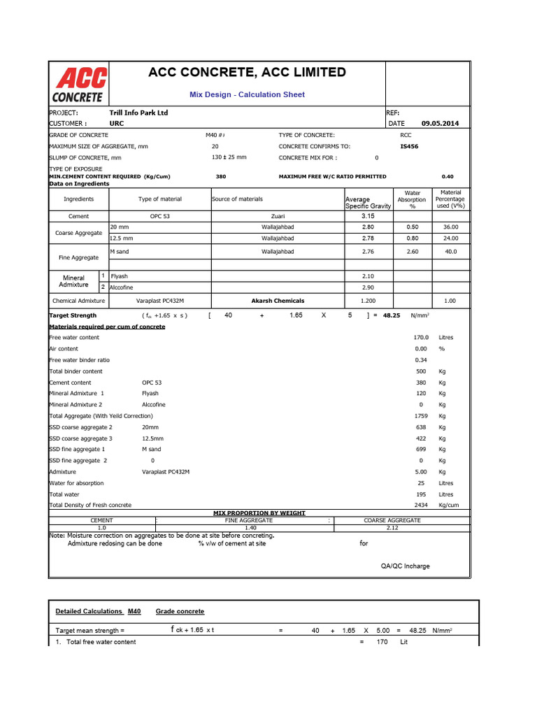 Standard Deviation Calculation Sheet | PDF | Concrete | Construction Aggregate