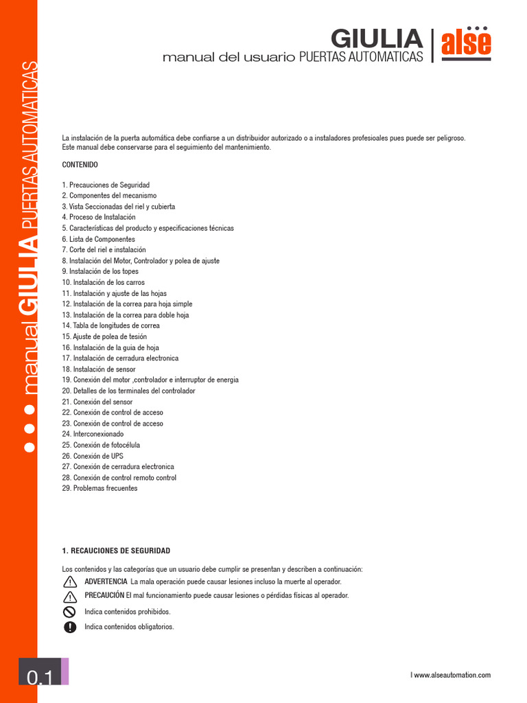 Manual de Instalación Puerta Automatica Giulia | PDF | Ingenieria Eléctrica | Bienes manufacturados