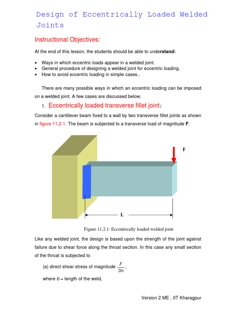 Eccentric Loading in Welded Joints | PDF | Stress (Mechanics) | Bending