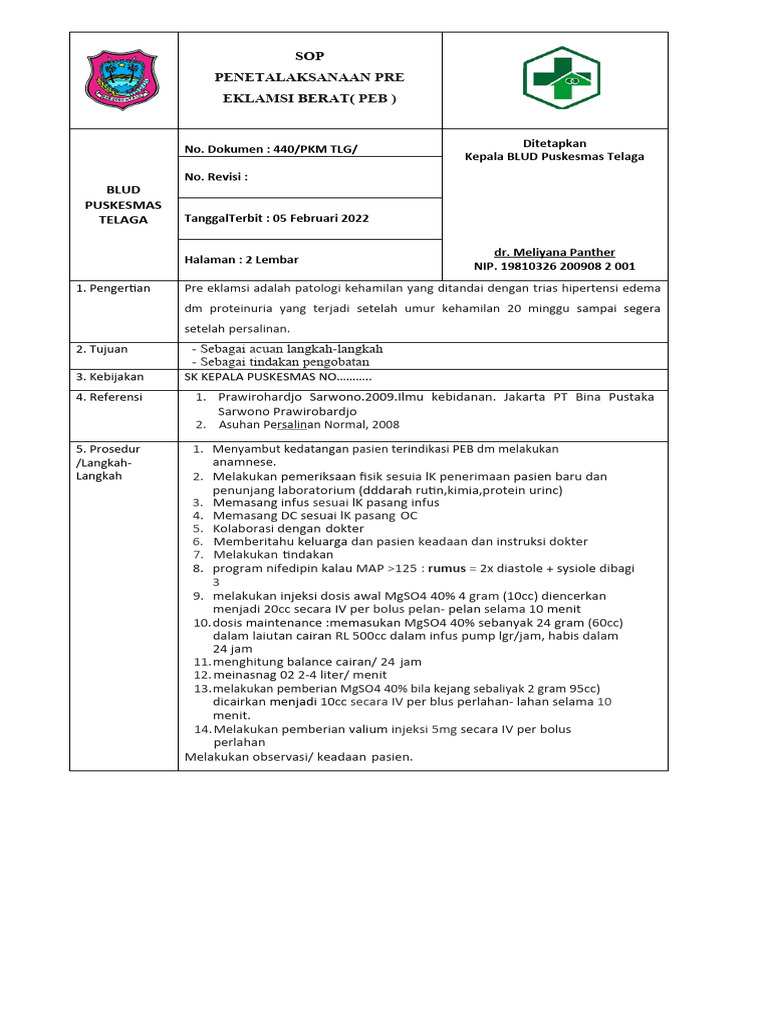 SOP Penatalaksanaan PEB | PDF