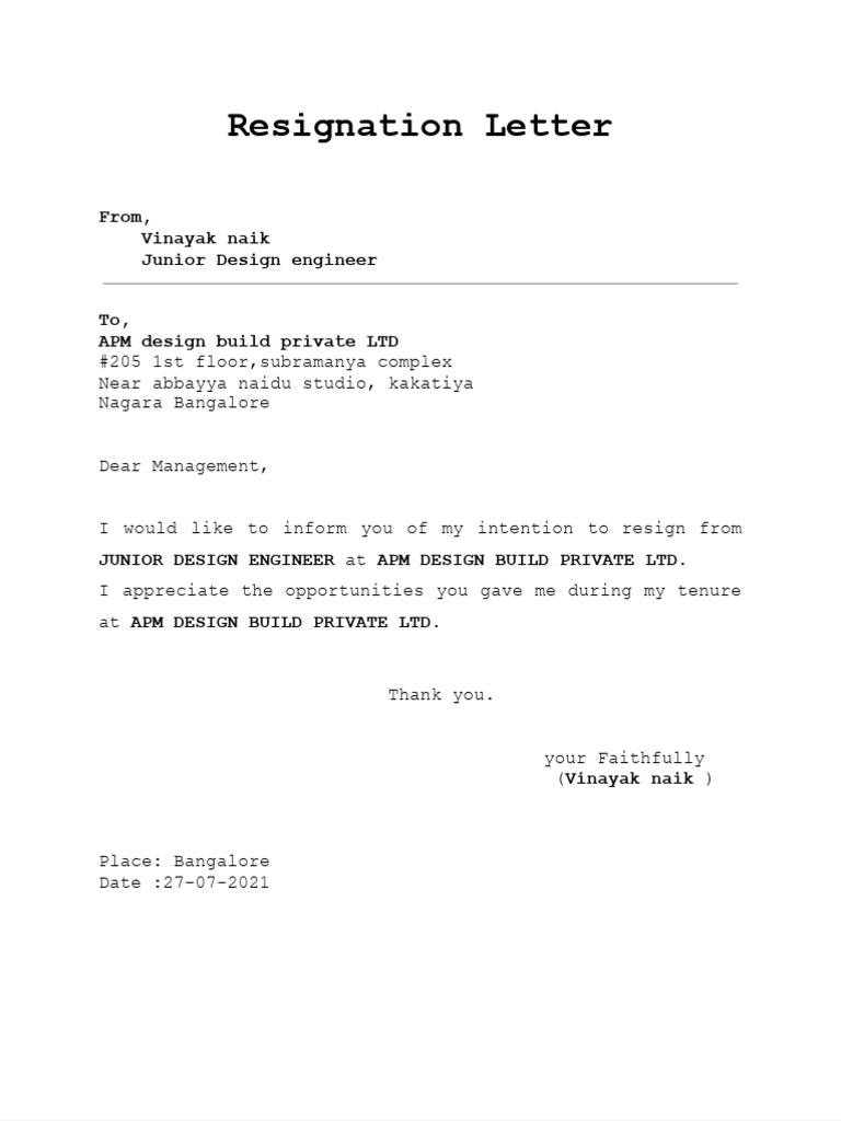 Resignation Letter | PDF