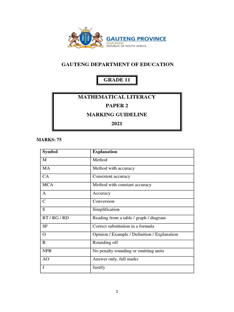 Grade 11 Maths Literacy Paper 2 Memo | PDF | Mathematics