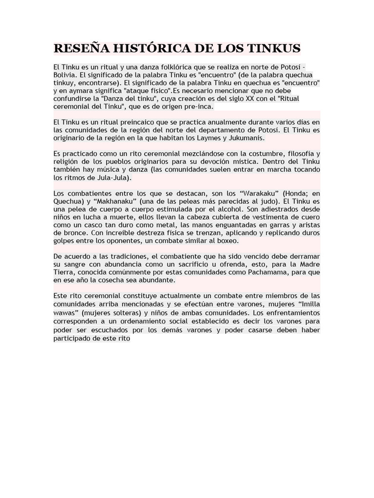 Reseña Histórica de Los Tinkus | PDF