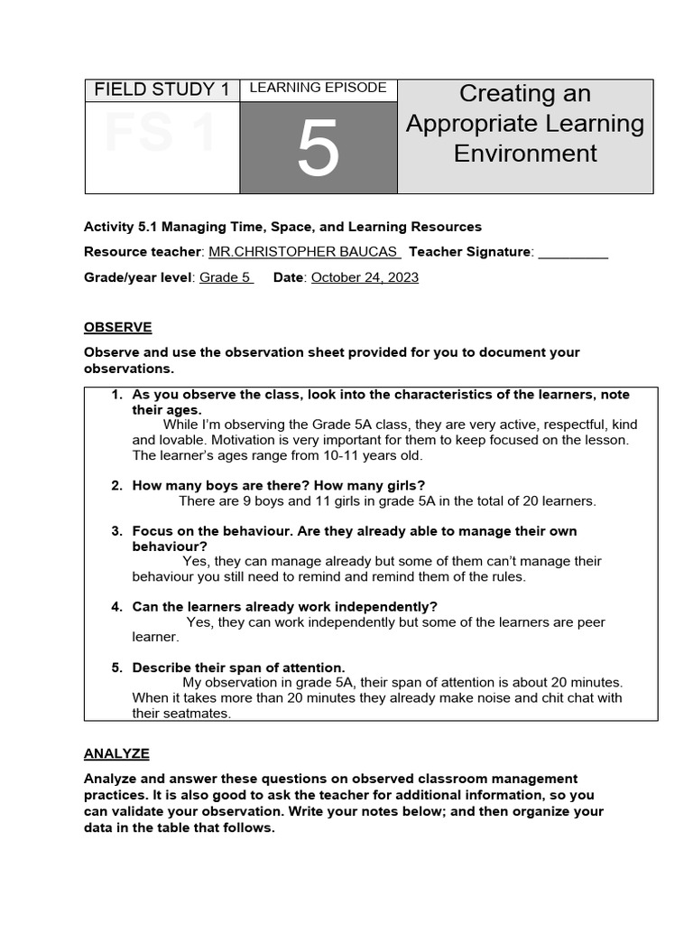 Fs 1 Episode 5,6 | PDF | Learning | Classroom