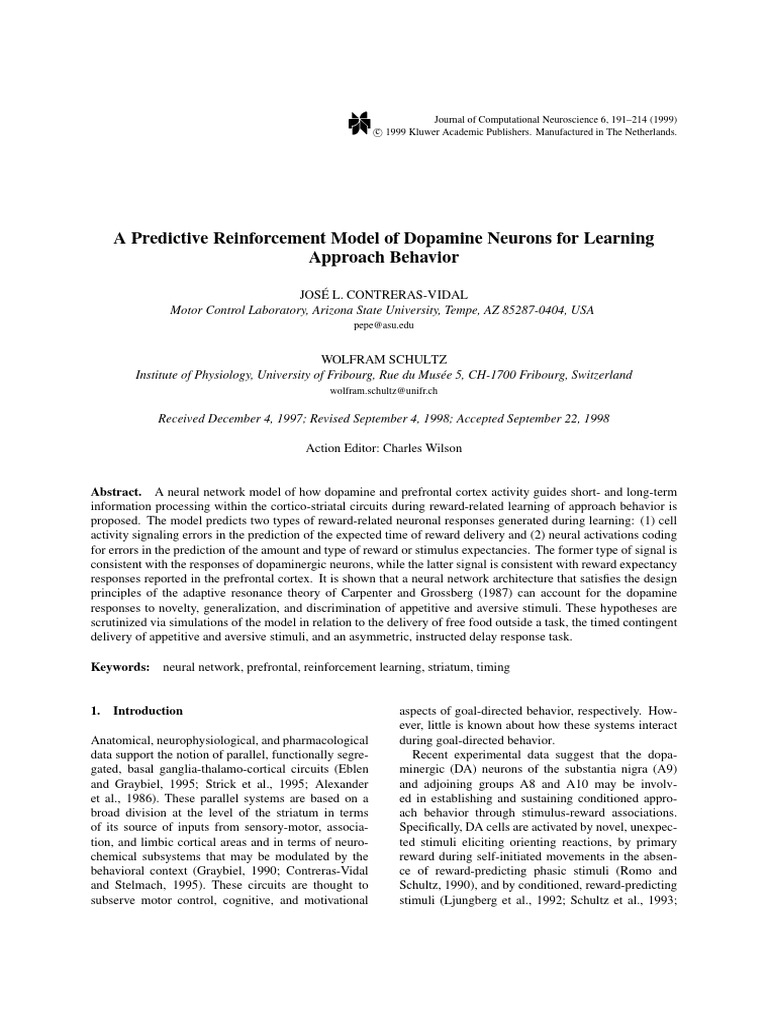 A Predictive Reinforcement Model Of Dopa Pdf Reward System Dopamine