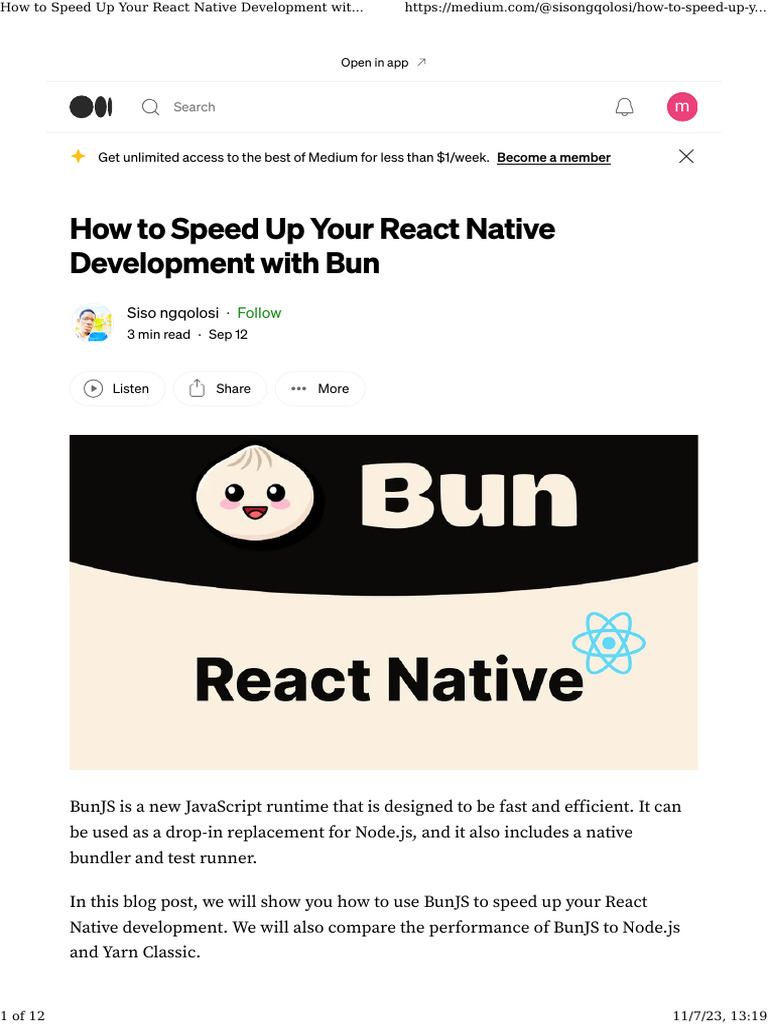How To Speed Up Your React Native Development With Bun by Siso Ngqolosi Sep, 2023 Medium | PDF ...