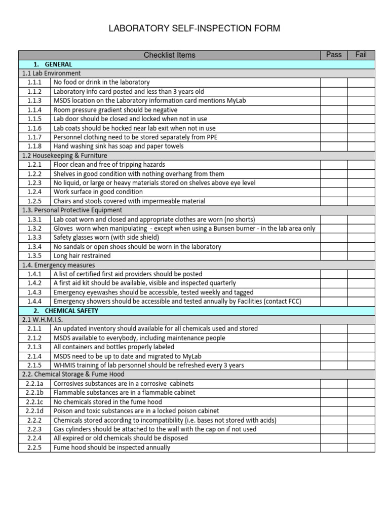 Safety Laboratory Self-Inspection Form | PDF | Laboratories | Pollution
