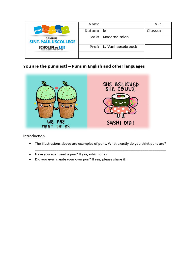 English - Puns Worksheet | PDF | English Language | Human Communication