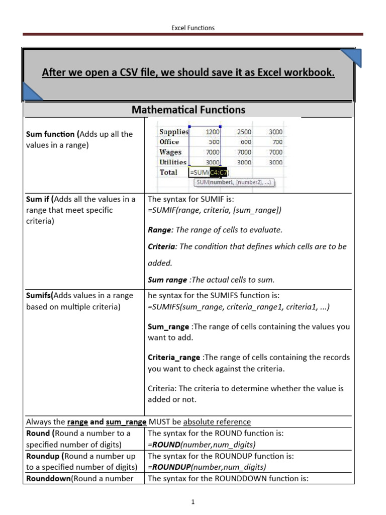 Excel Functions | PDF | Database Index | Numbers
