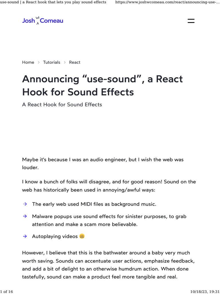 Use-Sound A React Hook That Lets You Play Sound Effects | PDF | Computer File | Mp3