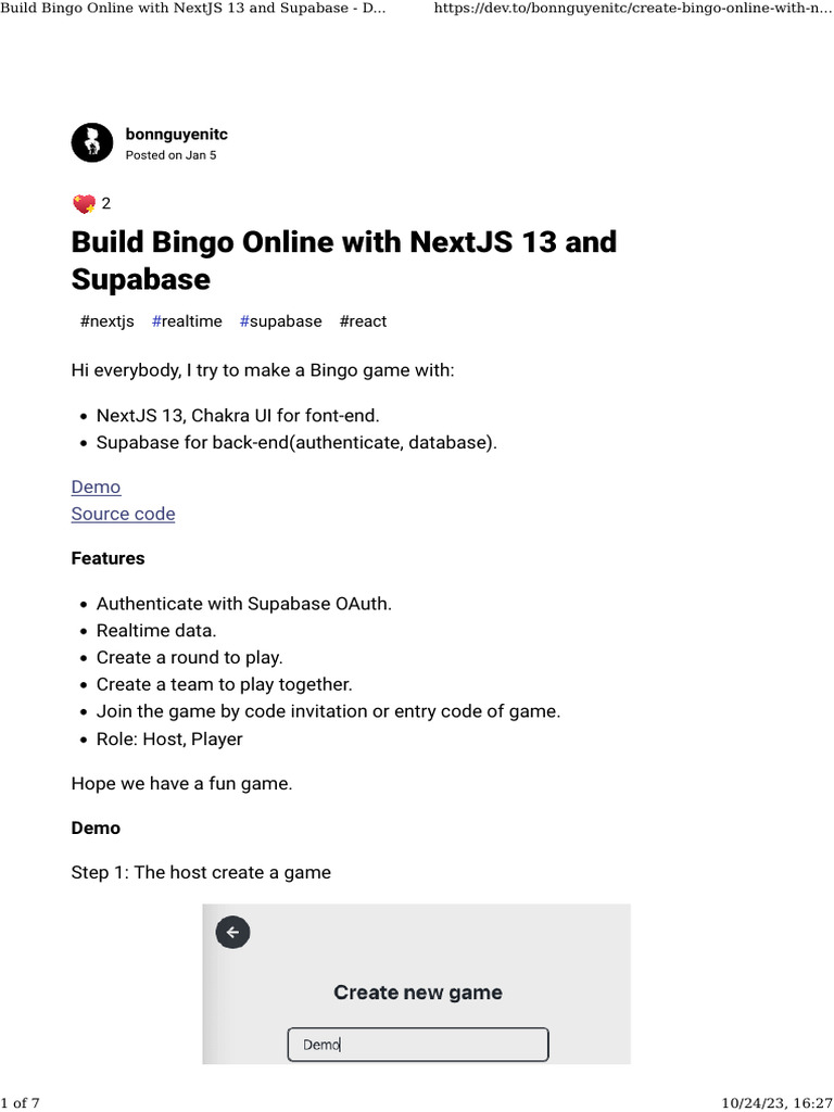 Build Bingo Online With NextJS 13 and Supabase - DeV Community | PDF ...