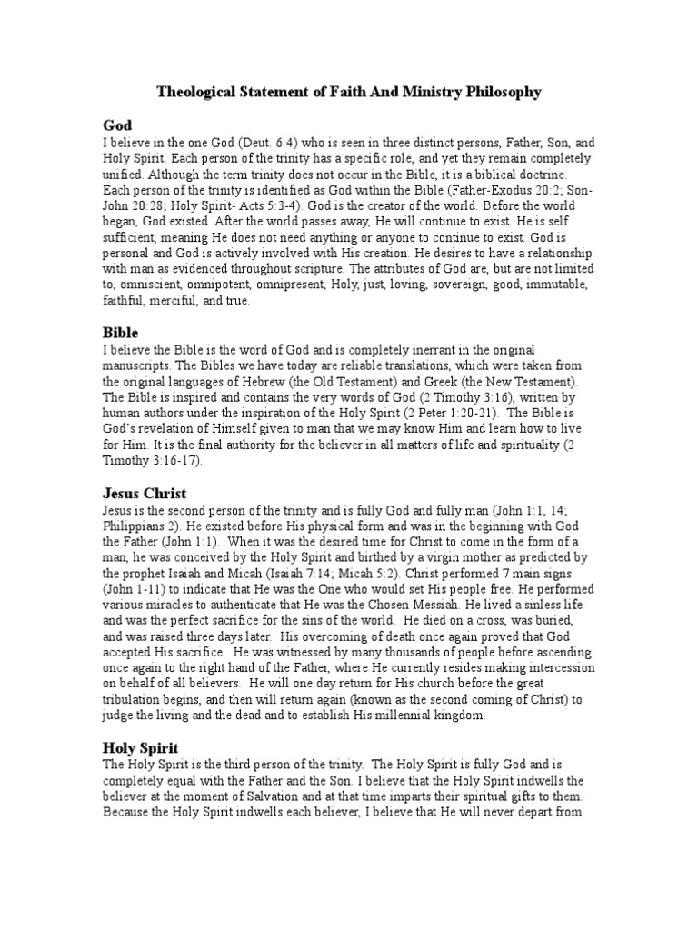 Theological Statement of Faith | PDF | God The Father | Jesus