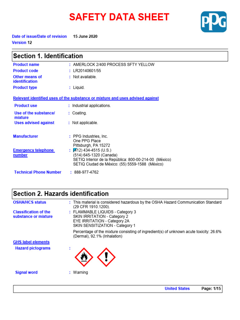 Safety Yellow Paint | PDF | Toxicity | Dangerous Goods