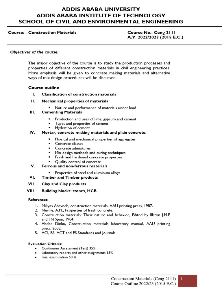 CENG 2111 - Course Outline | PDF | Concrete | Mortar (Masonry)