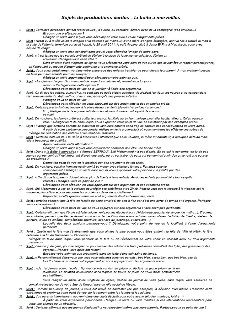 Les Sujets de Productions Écrites | PDF