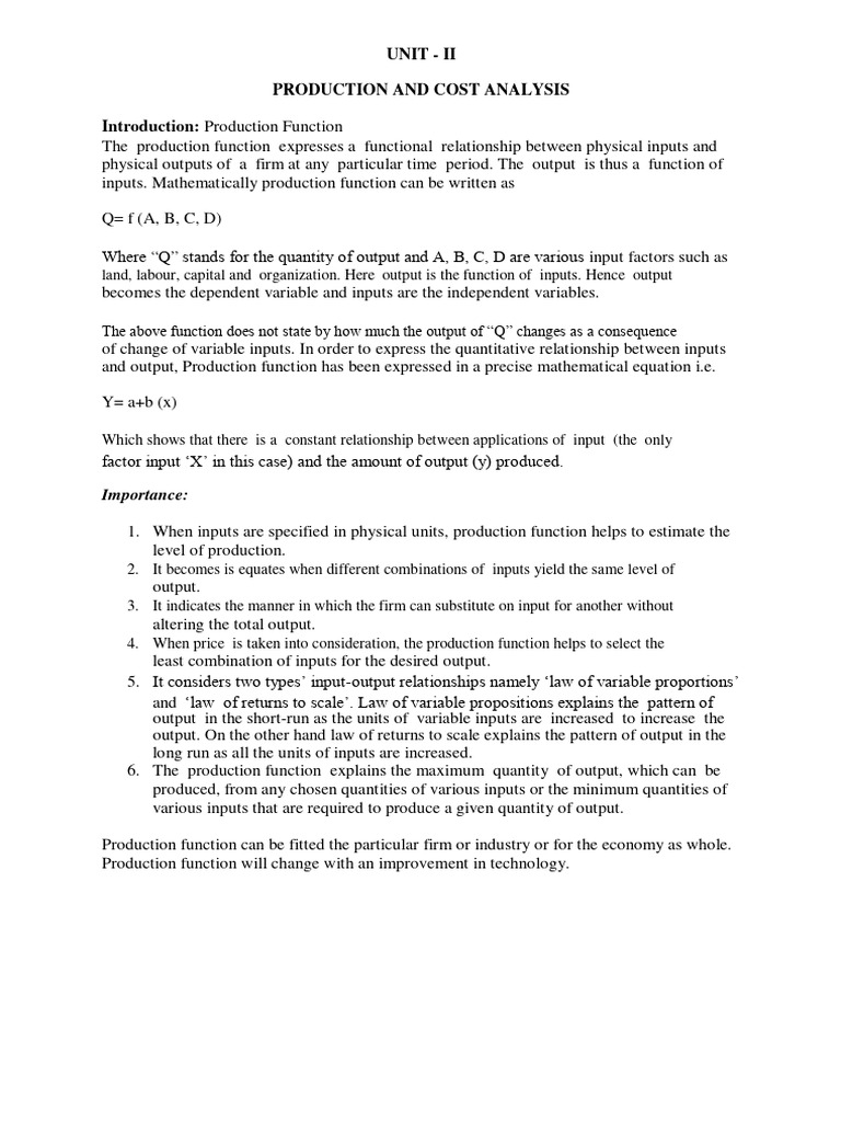 Theory of Production | PDF | Production Function | Cost