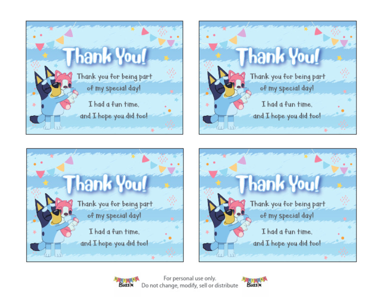 Free Printable Bluey Thank You Cards | PDF