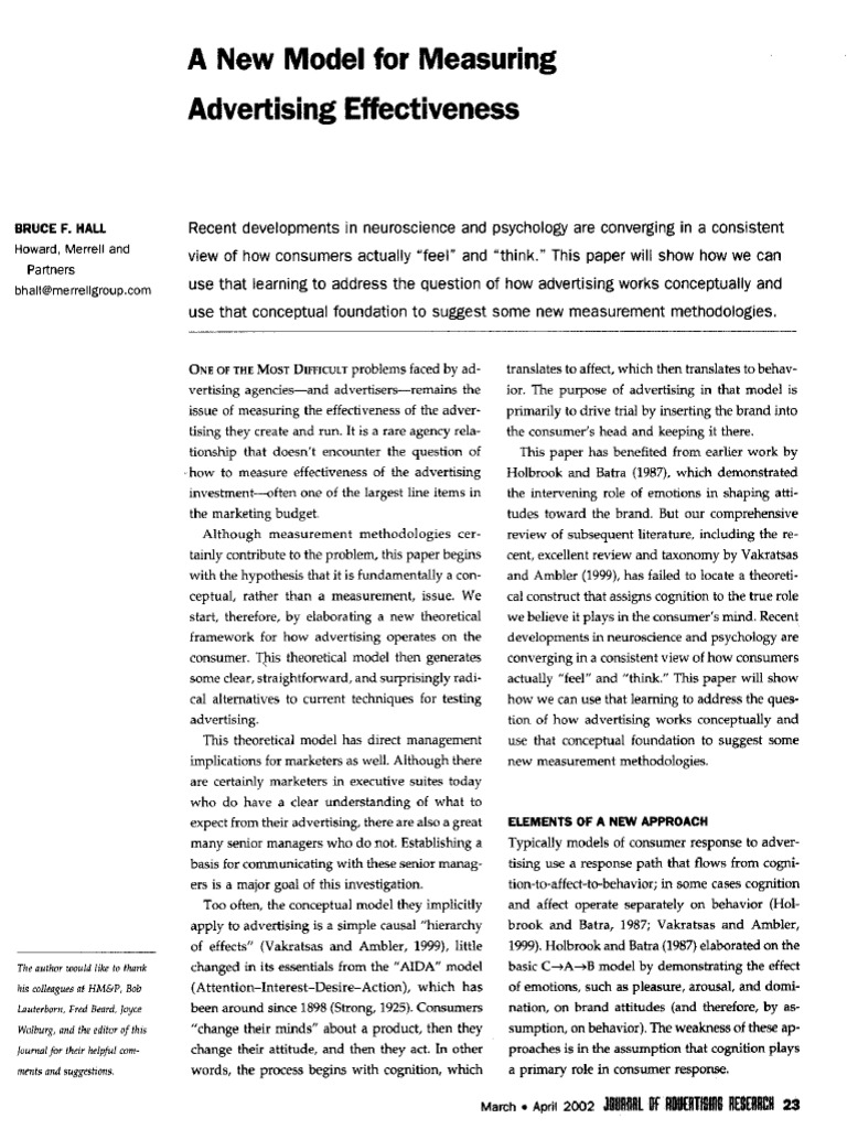 A New Model For Measuring Advertising Effectiveness | PDF | Experience | Advertising