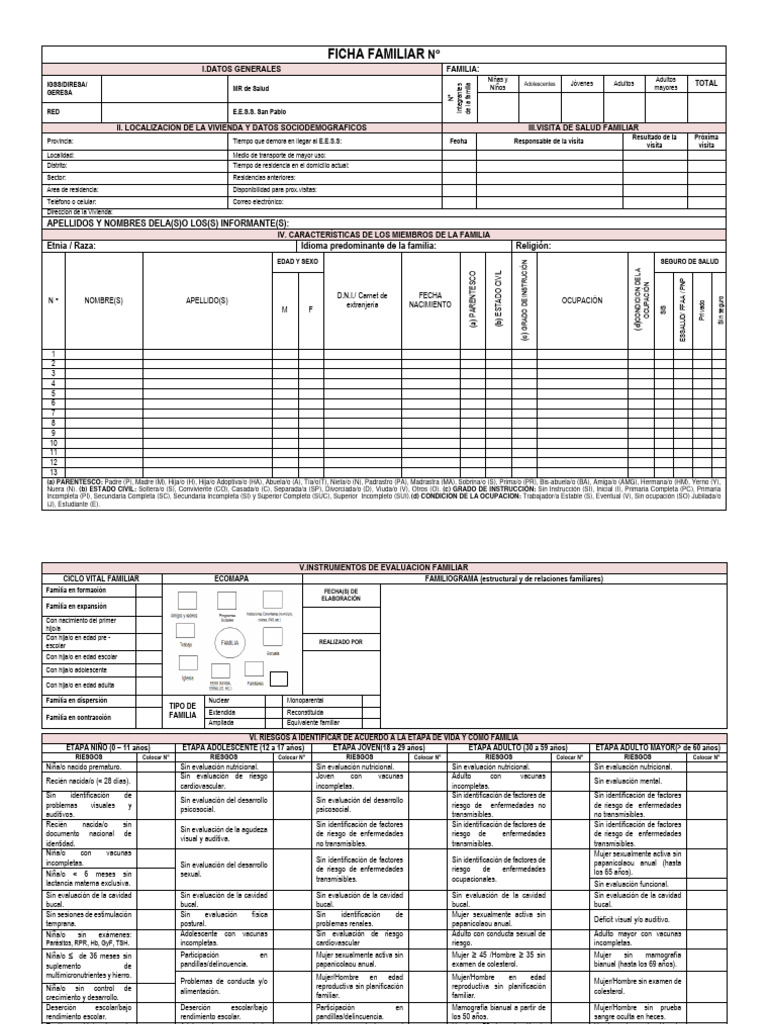 Ficha - Familiar MINSA - LN | PDF | Agua | Adultos