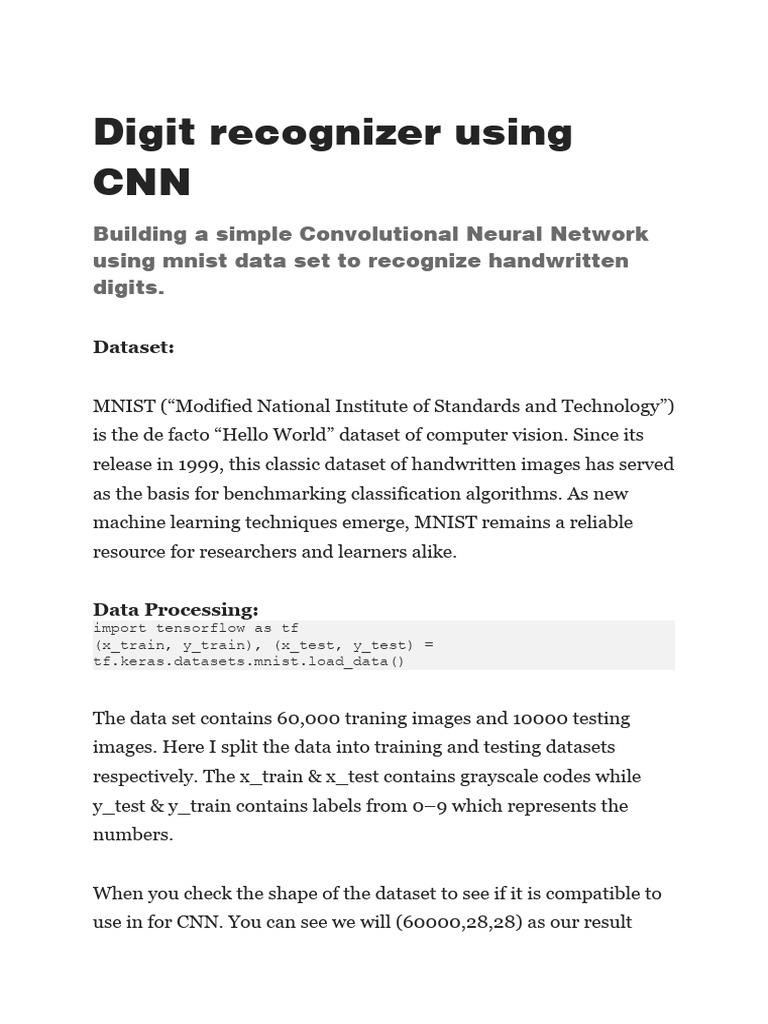 Digit Recognizer Using Cnn Pdf Cybernetics Applied Mathematics
