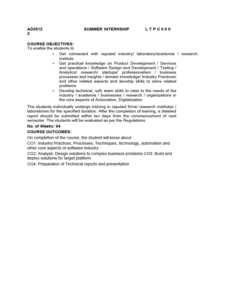 Summer Internship | PDF