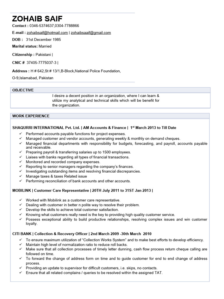Zohaib Saif (CV) | PDF | Banks | Accounts Payable
