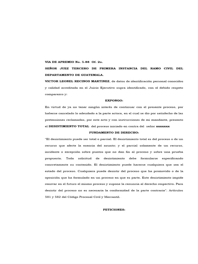 DESISTIMIENTO CIVIL Minuta | PDF | Gobierno | Justicia