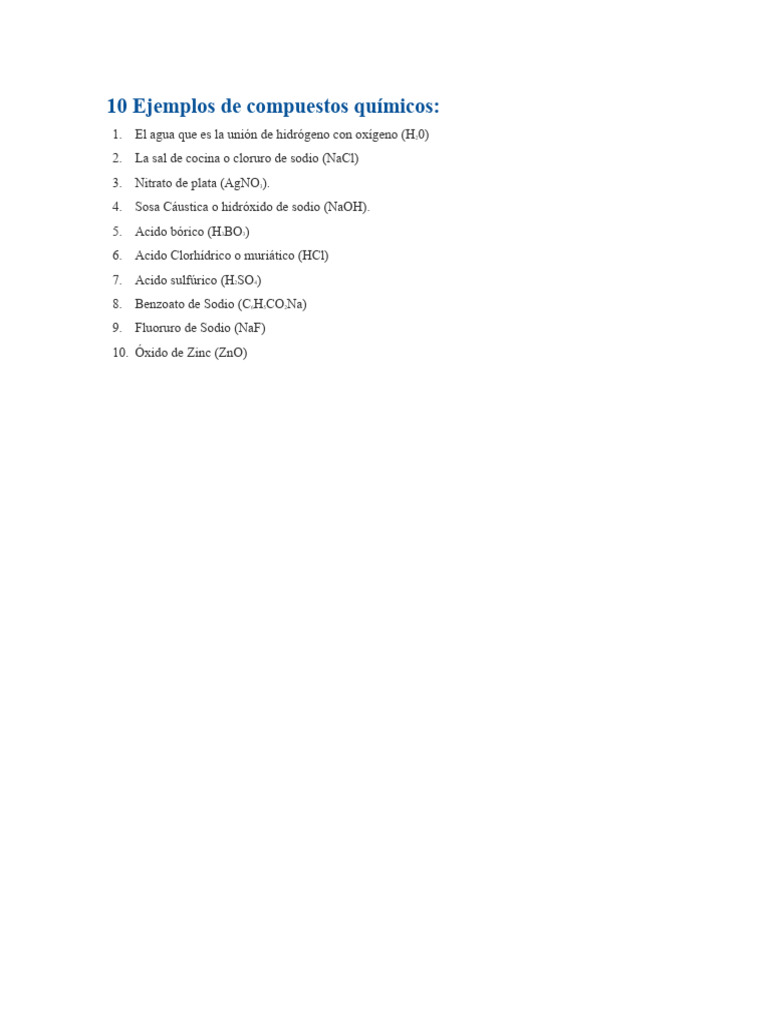 10 Ejemplos de Compuestos Químicos | PDF | Ciencia y matemáticas