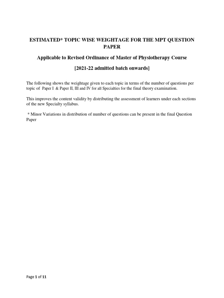 MPT - 2021-22 Batch - BluePrint | Download Free PDF | Physical Therapy ...