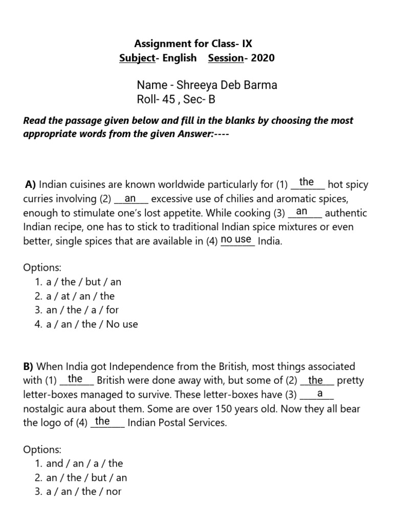 English Assignment For Class - IX PDF | PDF | Curry | Foods