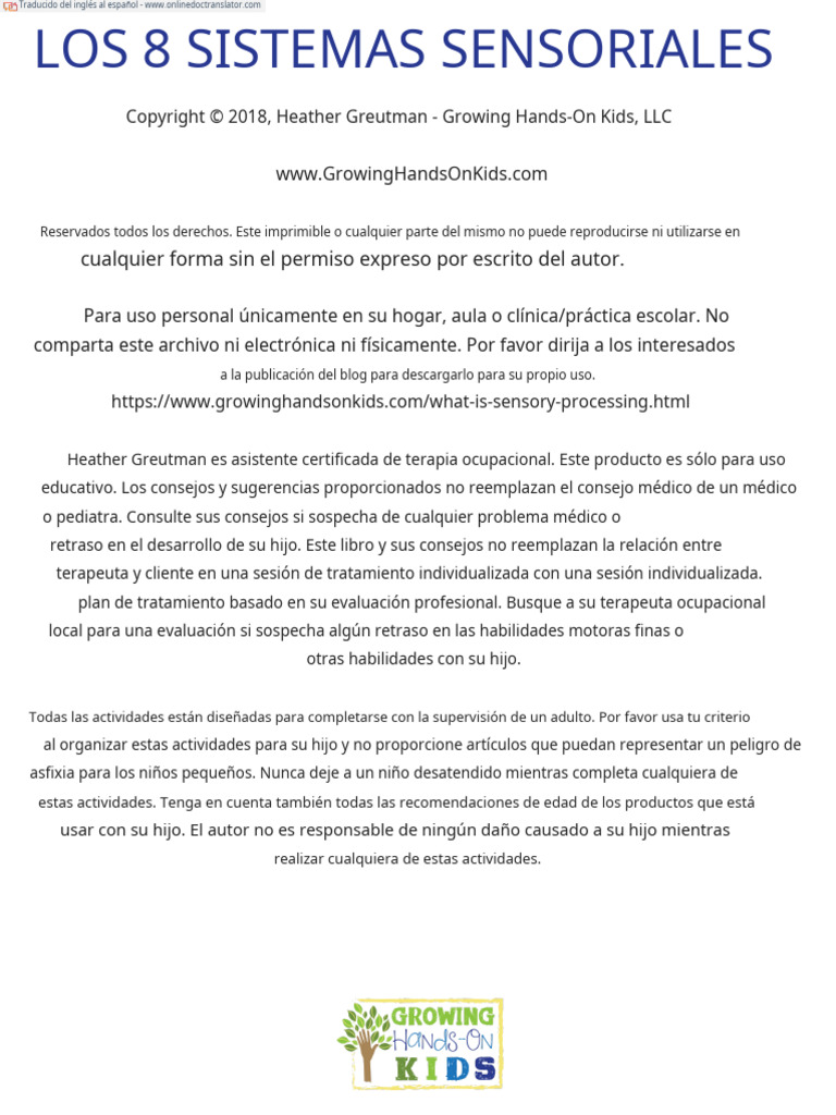 The 8 Sensory Systems Printables.en.Español | PDF | Gusto | Sistema ...