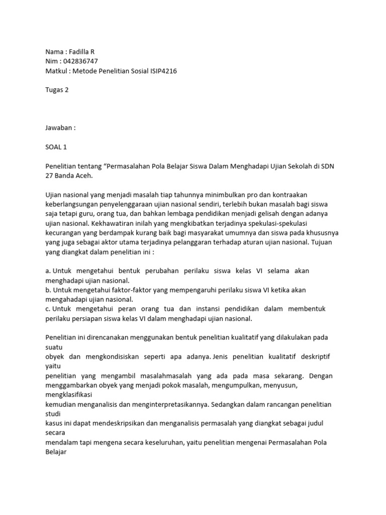 Fadilla R Tugas 2 Metode Penelitian Sosial ISIP4216 | PDF | Karier & Perkembangan