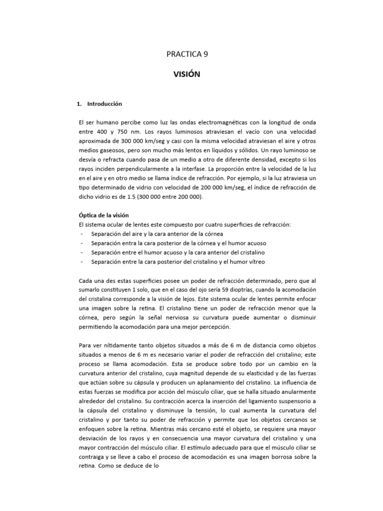 Practica 9 Vision | PDF | Ojo humano | Refracción