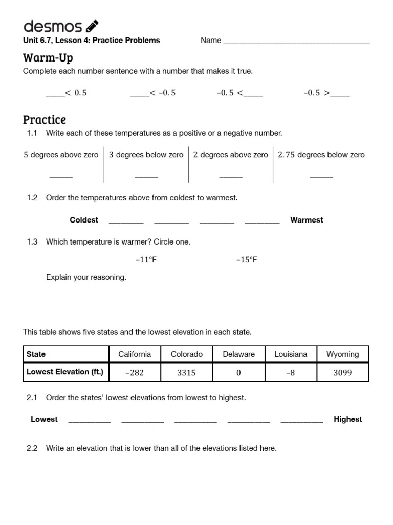 Desmos 6.7 Lesson 4 Practice Problems | PDF