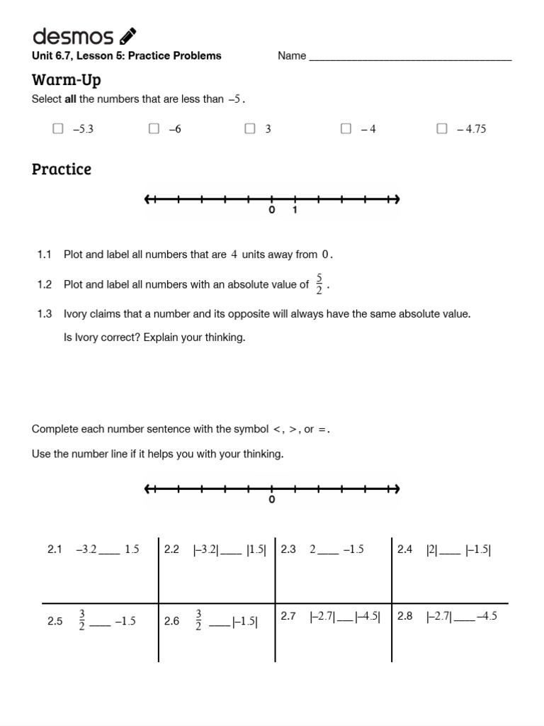 Desmos 6.7 Lesson 5 Practice Problems | PDF | Mathematics