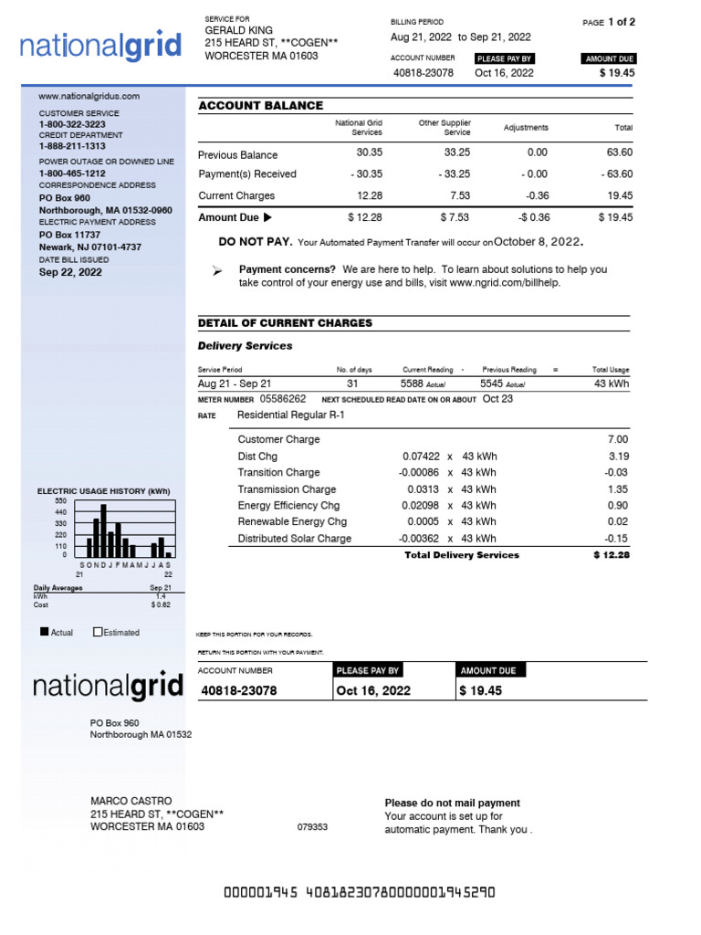 MA National Grid Utility Bill | PDF | Nature | Physical Quantities