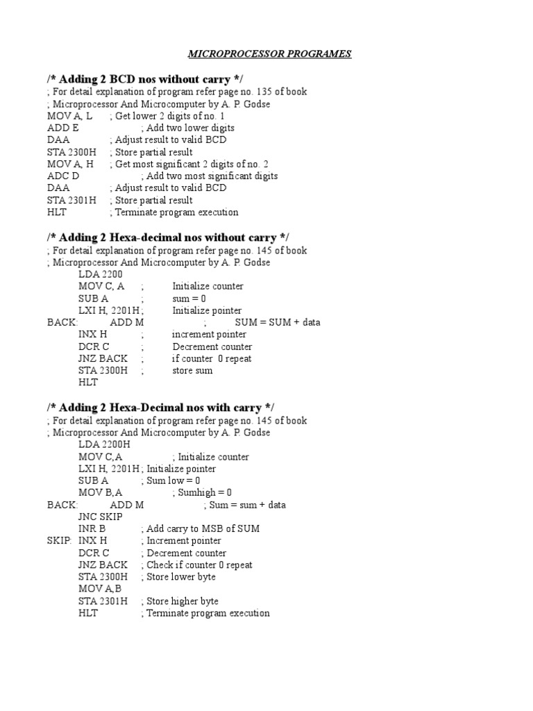 MICROPROCESSOR PROGRAMES - Done | PDF | Pointer (Computer Programming ...